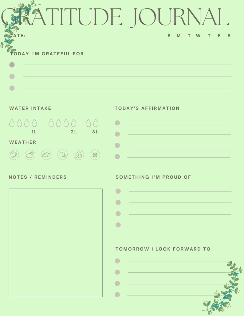 Daily Gratitude Journal Template - Etsy