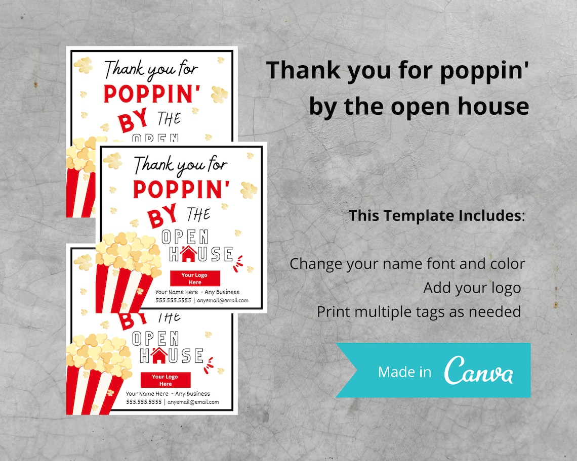 Thank You for Poppin' by the Open House Realtor Gift Tag, Popping by ...