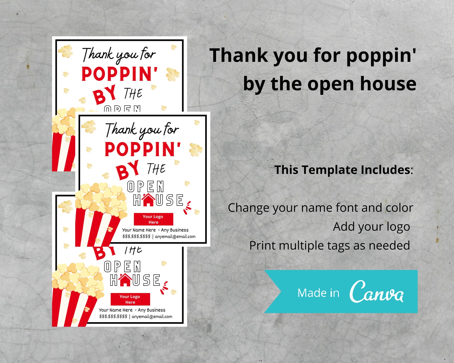 Thank You for Poppin' by the Open House Realtor Gift Tag, Popping by ...