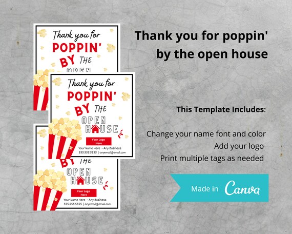 Thank You for Poppin' by the Open House Realtor Gift Tag - Etsy