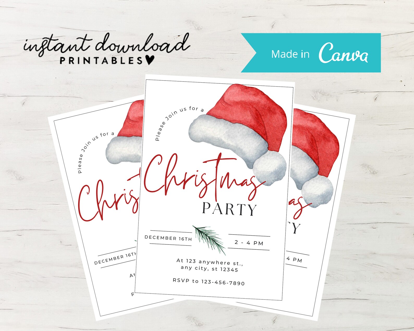 Santa Hat Invitation , Christmas Party Invitation, Christmas ...
