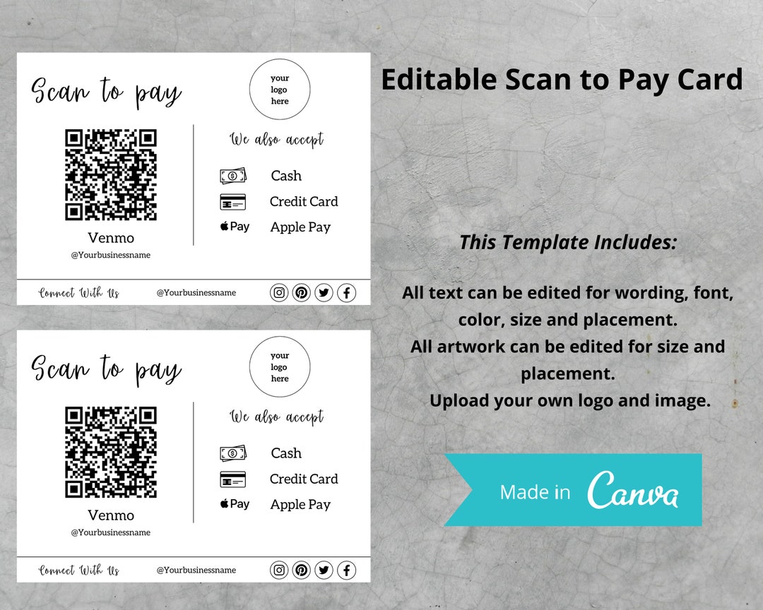 Editable Scan to Pay Card I Canva Template I QR Code Sign I Sign for ...