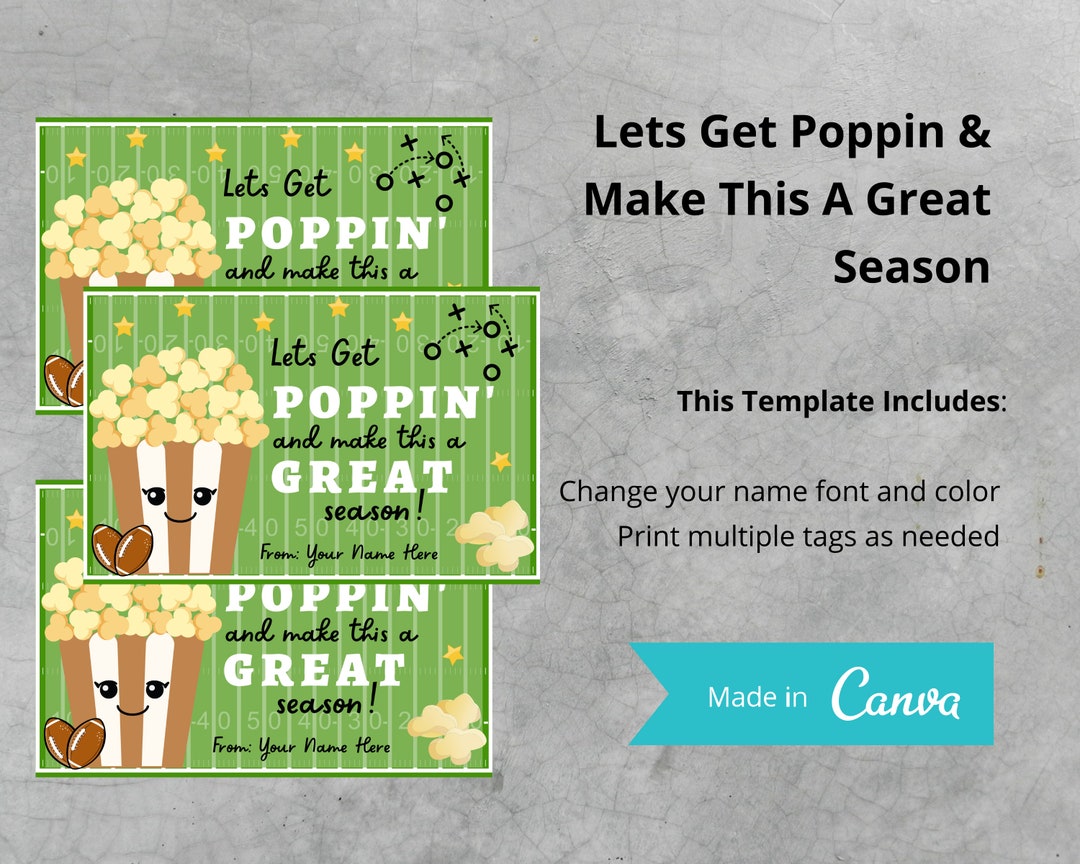 Let's Get POPPIN' and Make This A Great Season! Football Popcorn Tag ...