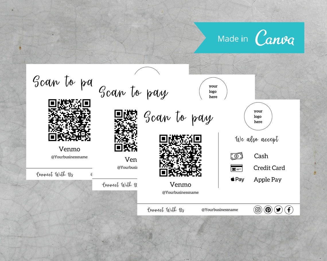 Editable Scan to Pay Card I Canva Template I QR Code Sign I Sign for ...
