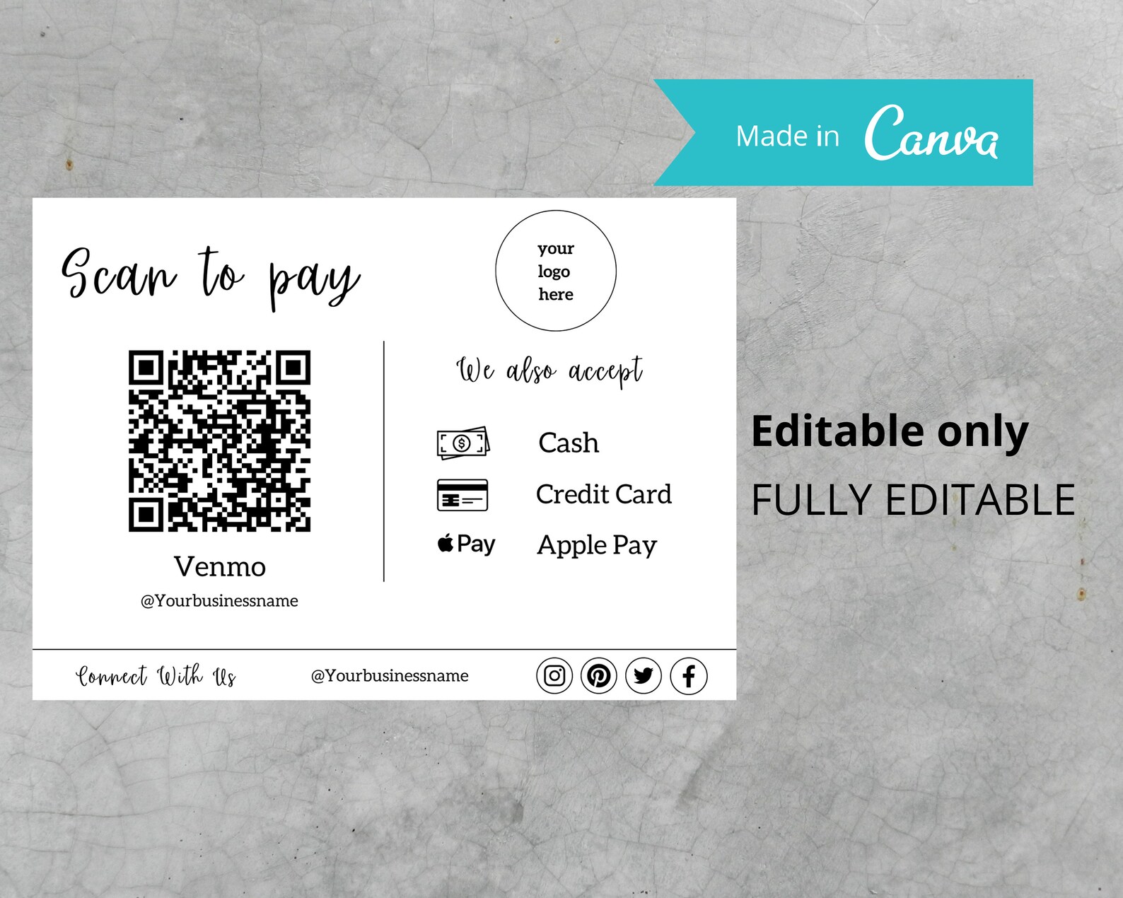 Editable Scan to Pay Card I Canva Template I QR Code Sign I Sign for ...