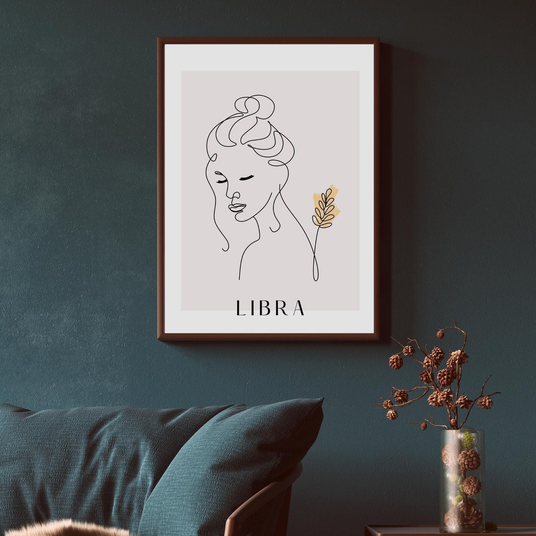 Libra Illustration Print, Beautiful Line Printable Art, Star Sign Print ...