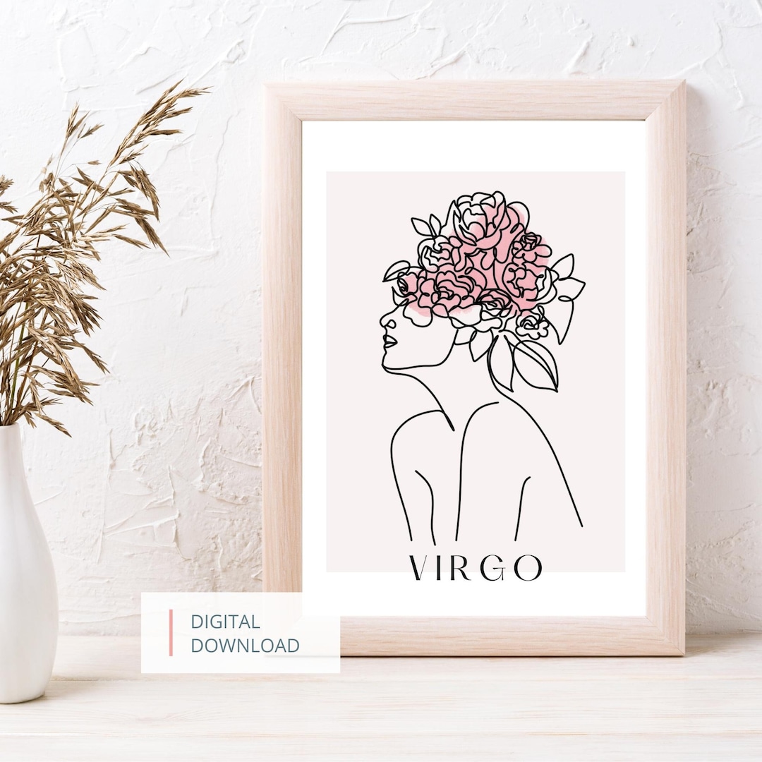 Virgo Illustration Print, Beautiful Line Printable Art, Star Sign Print ...