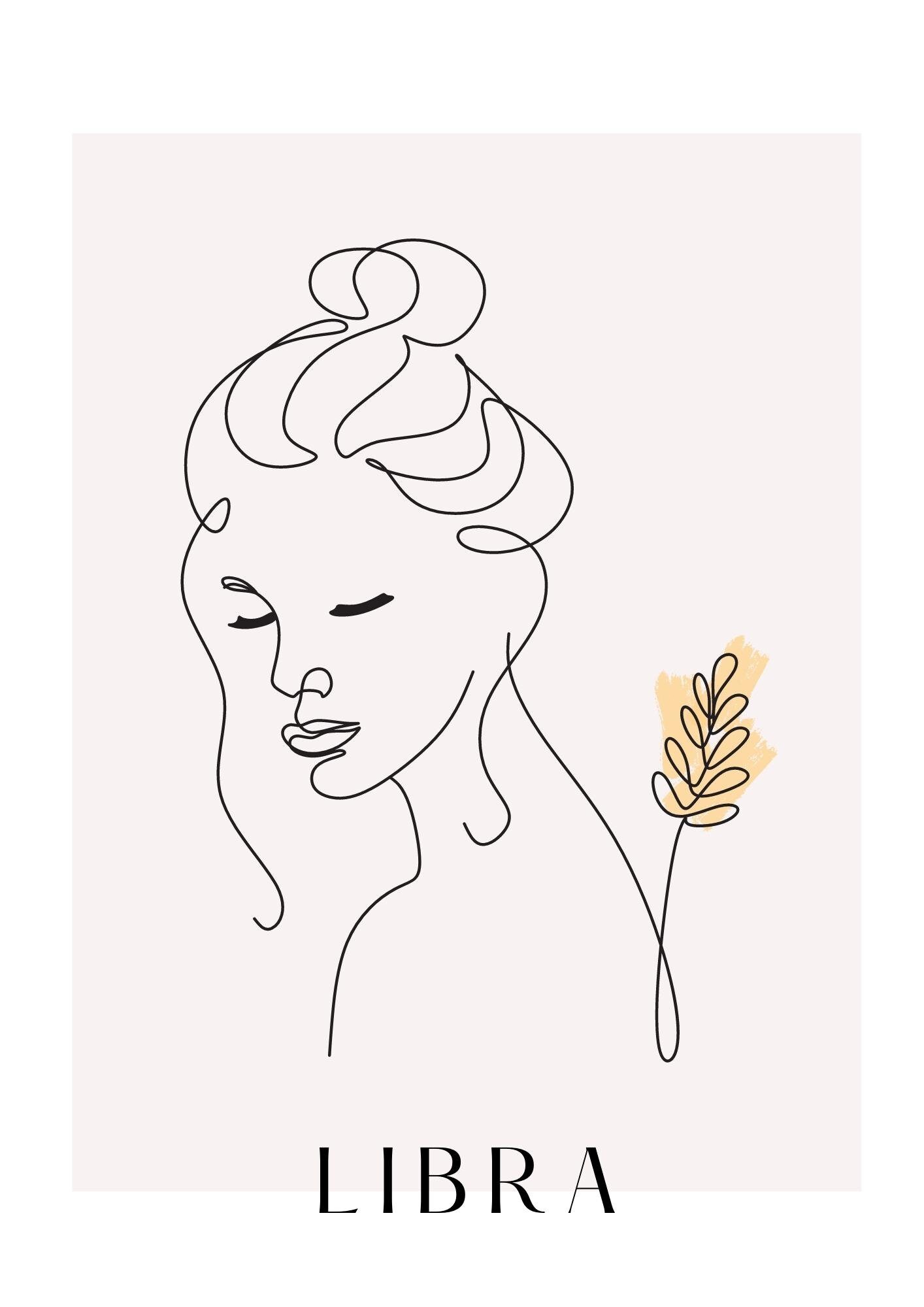 Libra Illustration Print, Beautiful Line Printable Art, Star Sign Print ...
