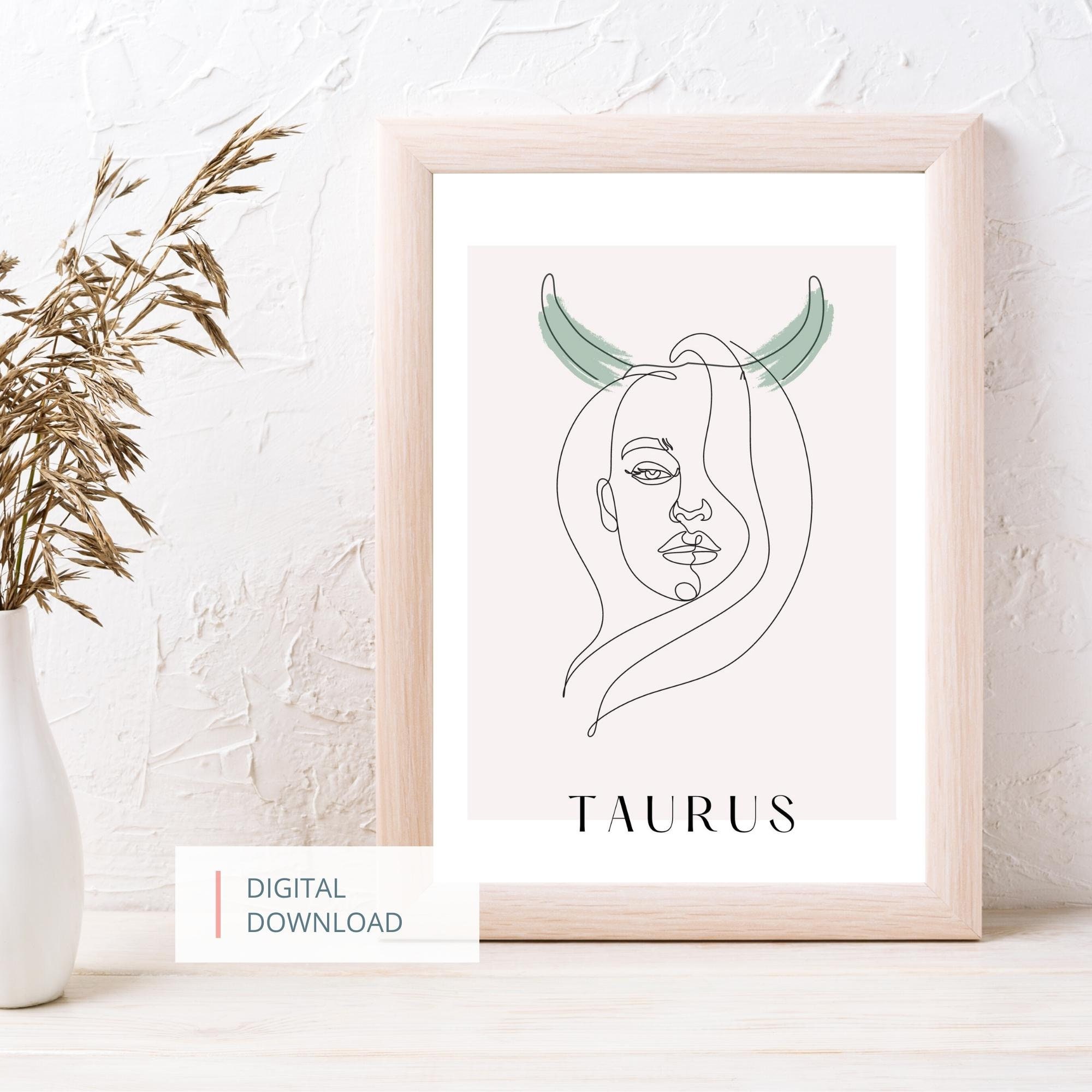 Taurus Illustration Print, Beautiful Line Printable Art, Star Sign ...