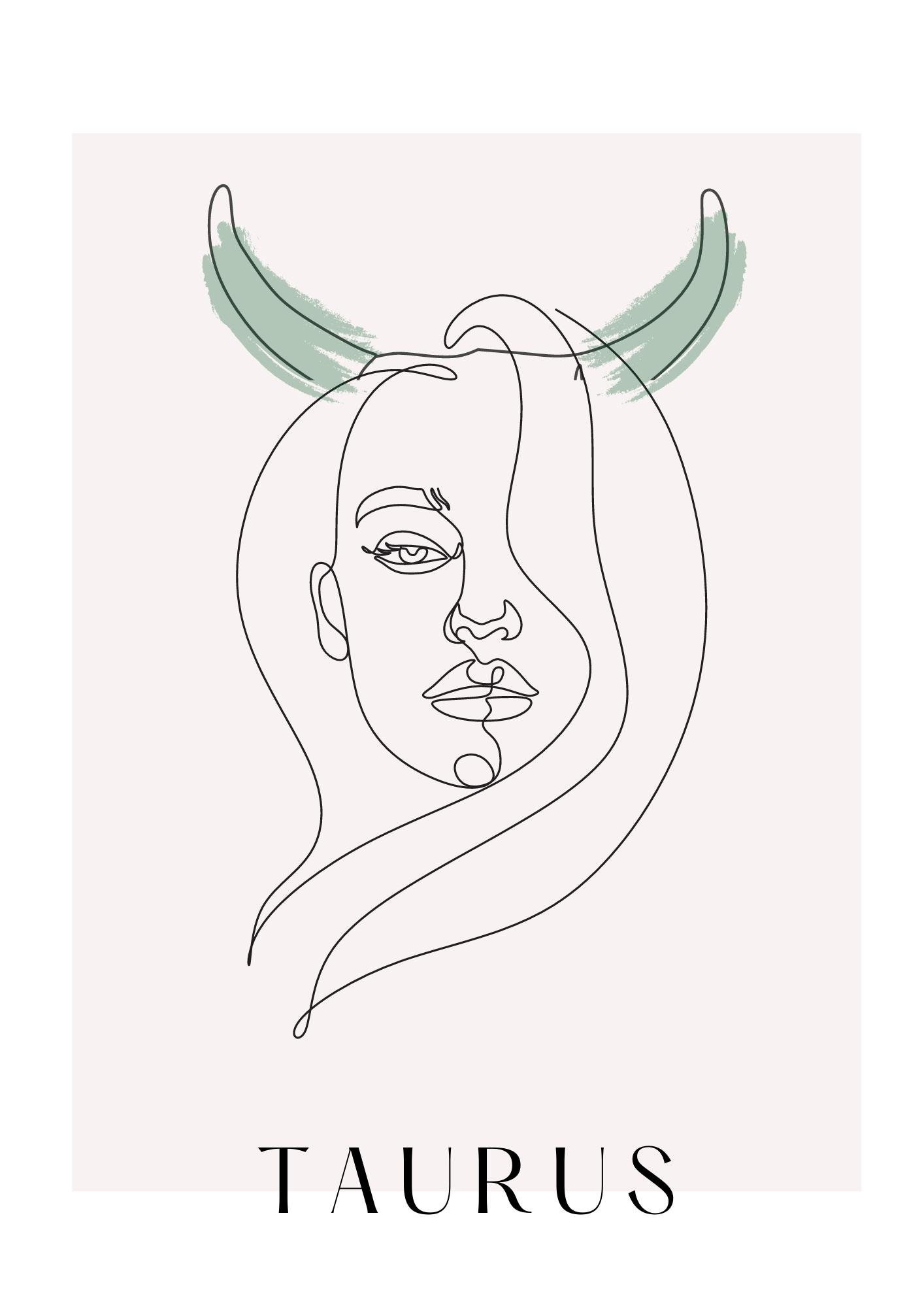 Taurus Illustration Print, Beautiful Line Printable Art, Star Sign ...