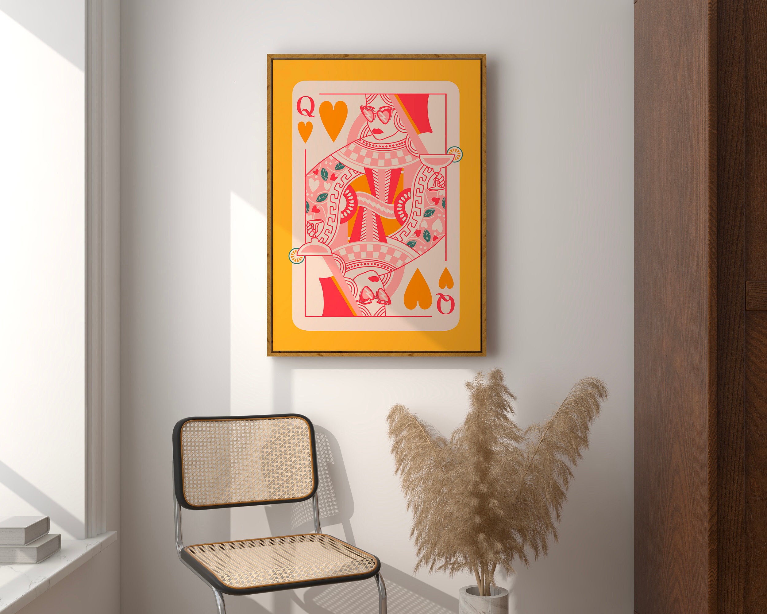 Queen of Hearts Playing Card Poster, Maximalist Wall Art, Preppy Pastel ...
