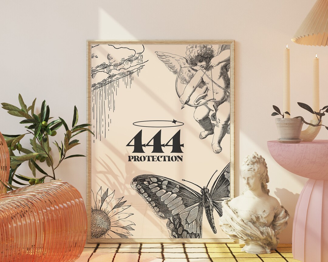 Angel Number 444 Poster, Black White Numerology Print, Spiritual Wall ...