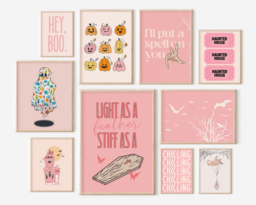 Pastel Pink Halloween Gallery Wall Set of 10, Cute Witchy Printable ...