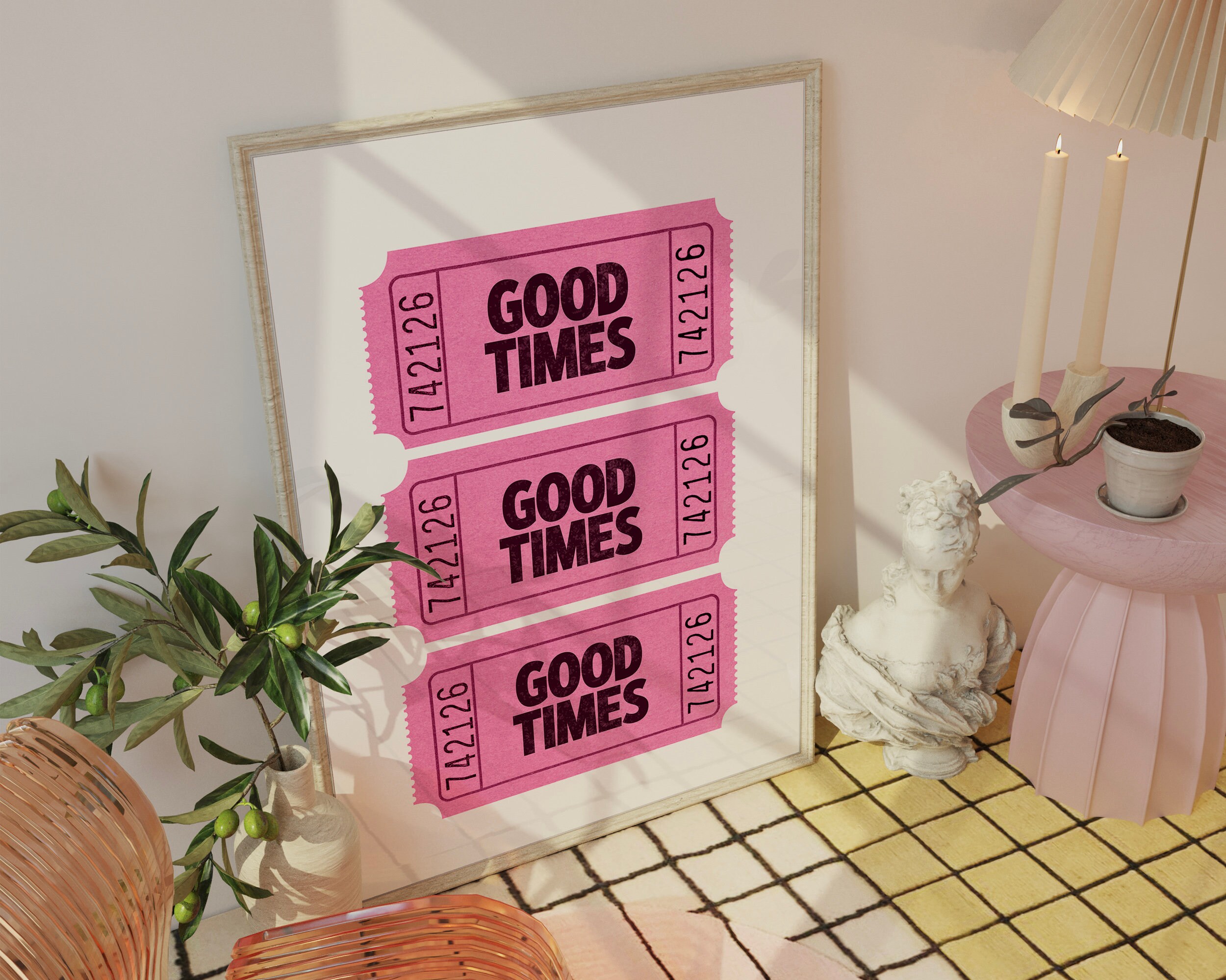 Good Times Admission Ticket Poster, Pink Wall Art, Aesthetic Teen Girl ...