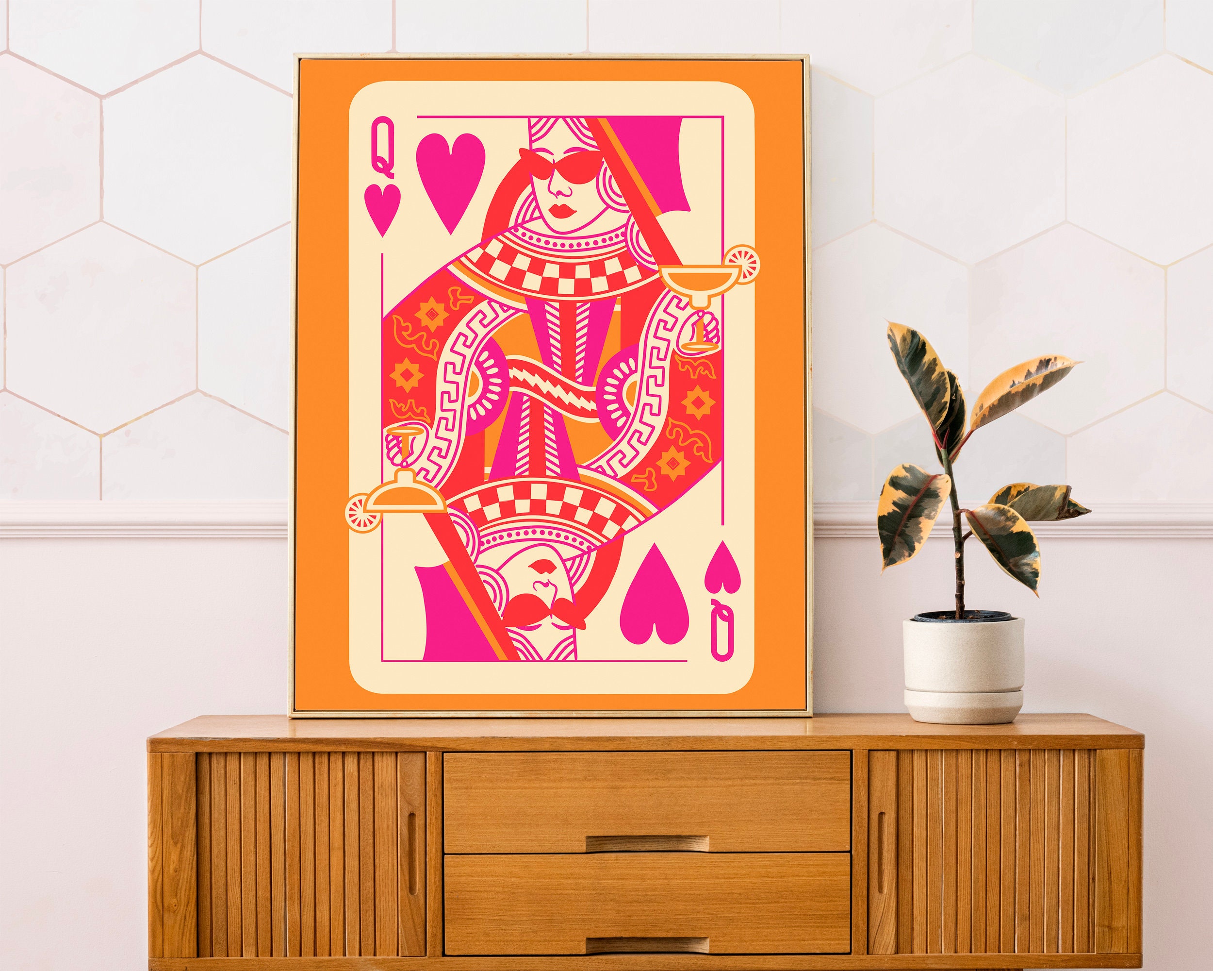 Queen of Hearts Playing Card Poster Maximalist Wall Art Pink - Etsy ...