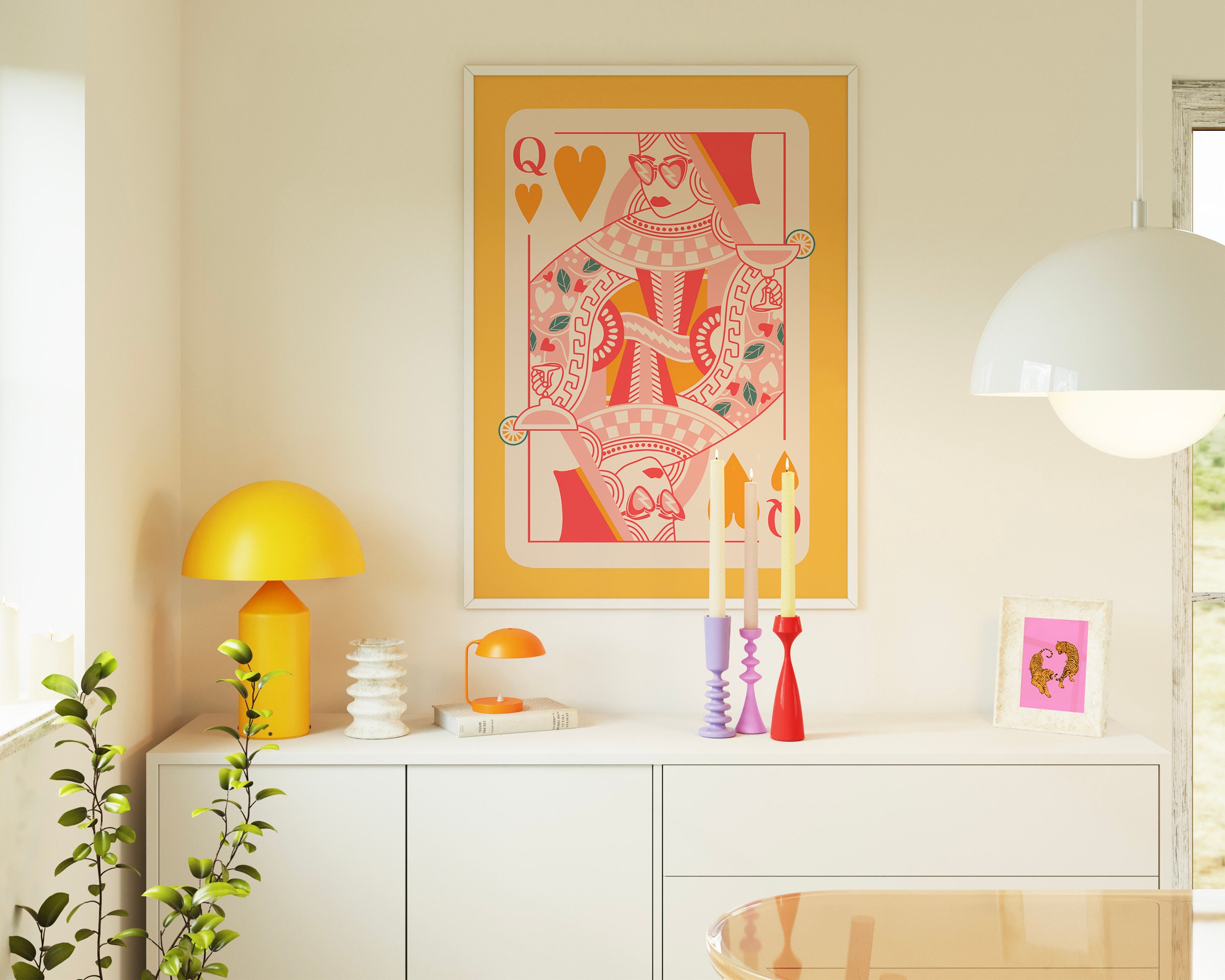 Queen of Hearts Playing Card Poster, Maximalist Wall Art, Preppy Pastel ...