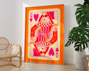 Pink Queen of Hearts Playing Card Cocktail Print Poster - Etsy