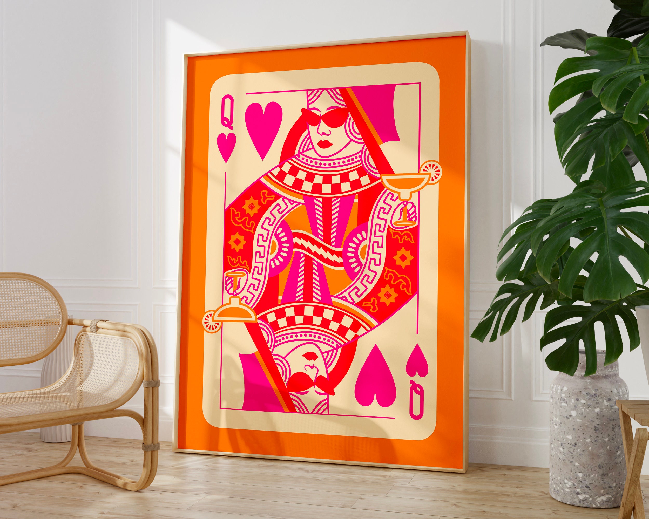 Queen of Hearts Playing Card Poster Maximalist Wall Art Pink - Etsy ...