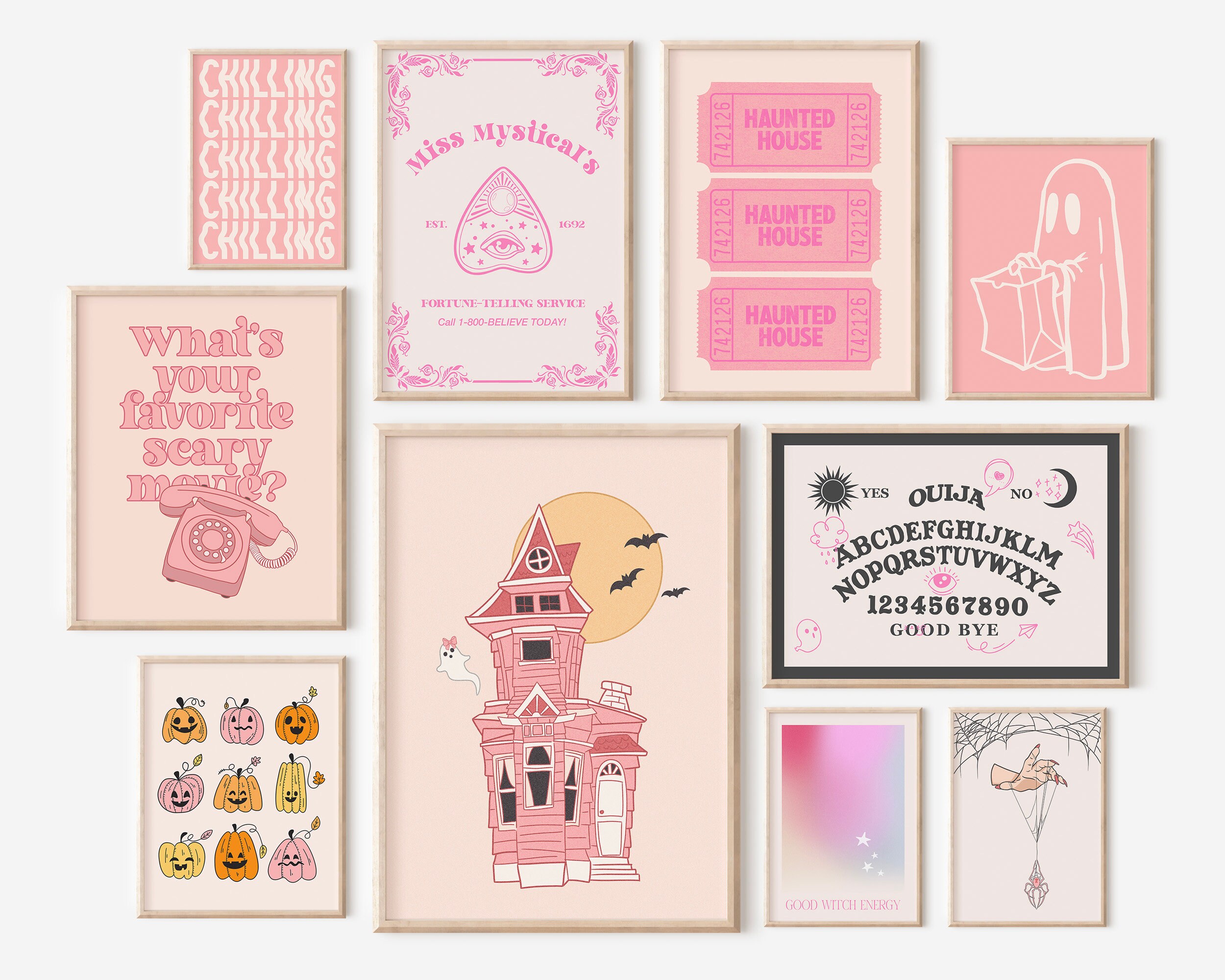 Pastel Pink Halloween Decor Ouija Board Wall Art Cute Spooky - Etsy