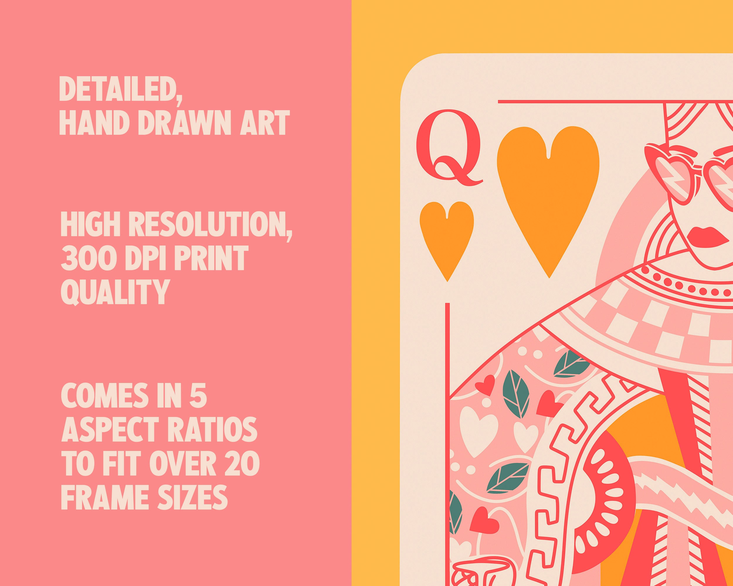 Queen of Hearts Playing Card Poster, Maximalist Wall Art, Preppy Pastel ...
