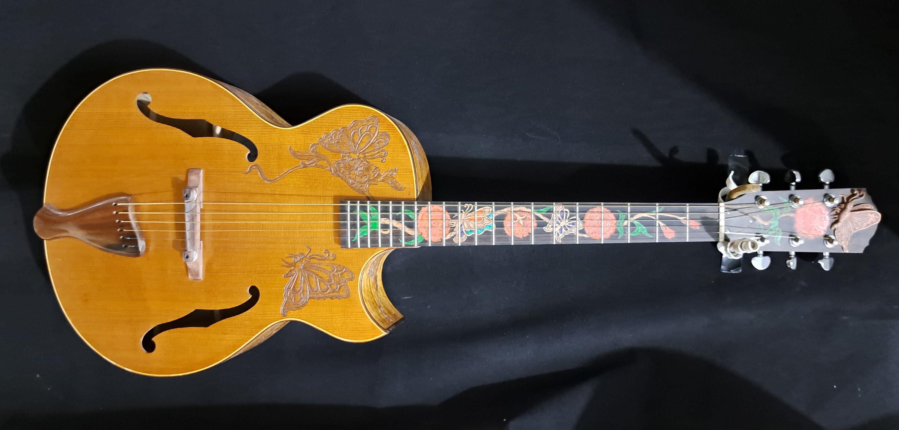 Blueberry Handmade Archtop Acoustic Guitar Butterfly Motif Grand ...