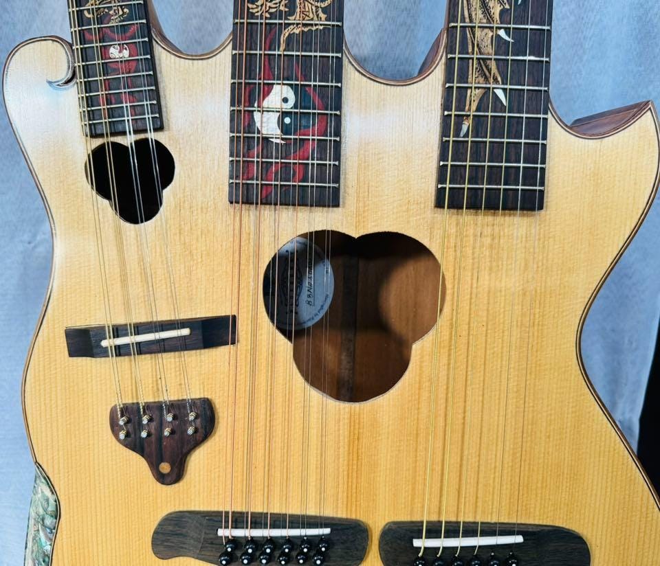 Handmade Triple Neck Acoustic Guitar: Dragon Inlay, 6-string, 12-string ...