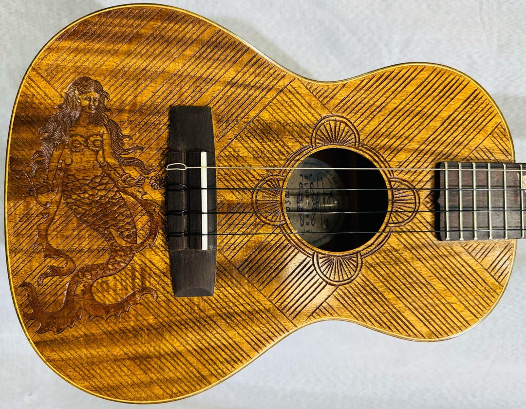 Tenor Ukulele Balinese Koa Handmade by Blueberry Mermaid Motif , 4 ...