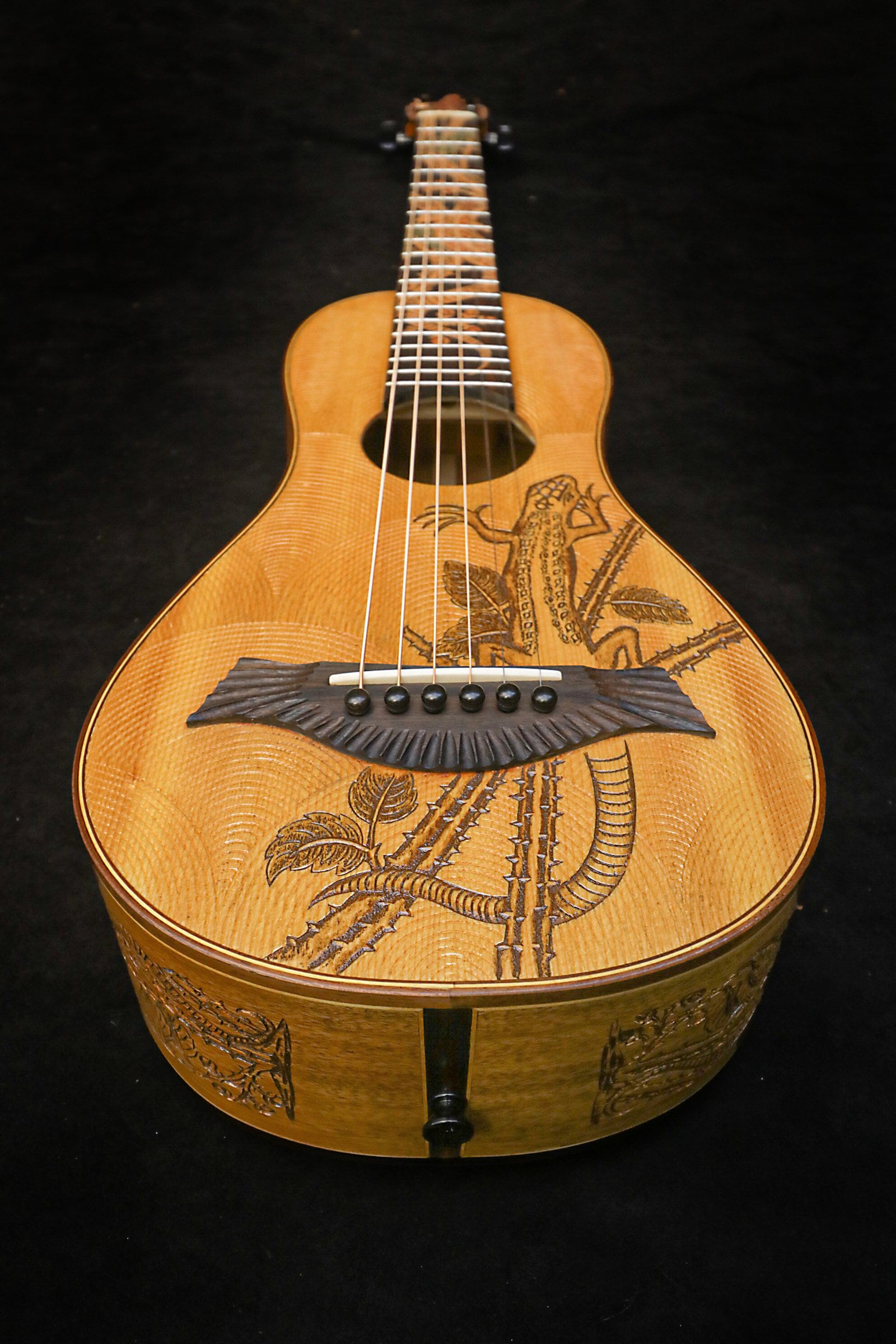 Blueberry Handmade Travel Guitar Gecko Motif With Alaskan Spruce ...