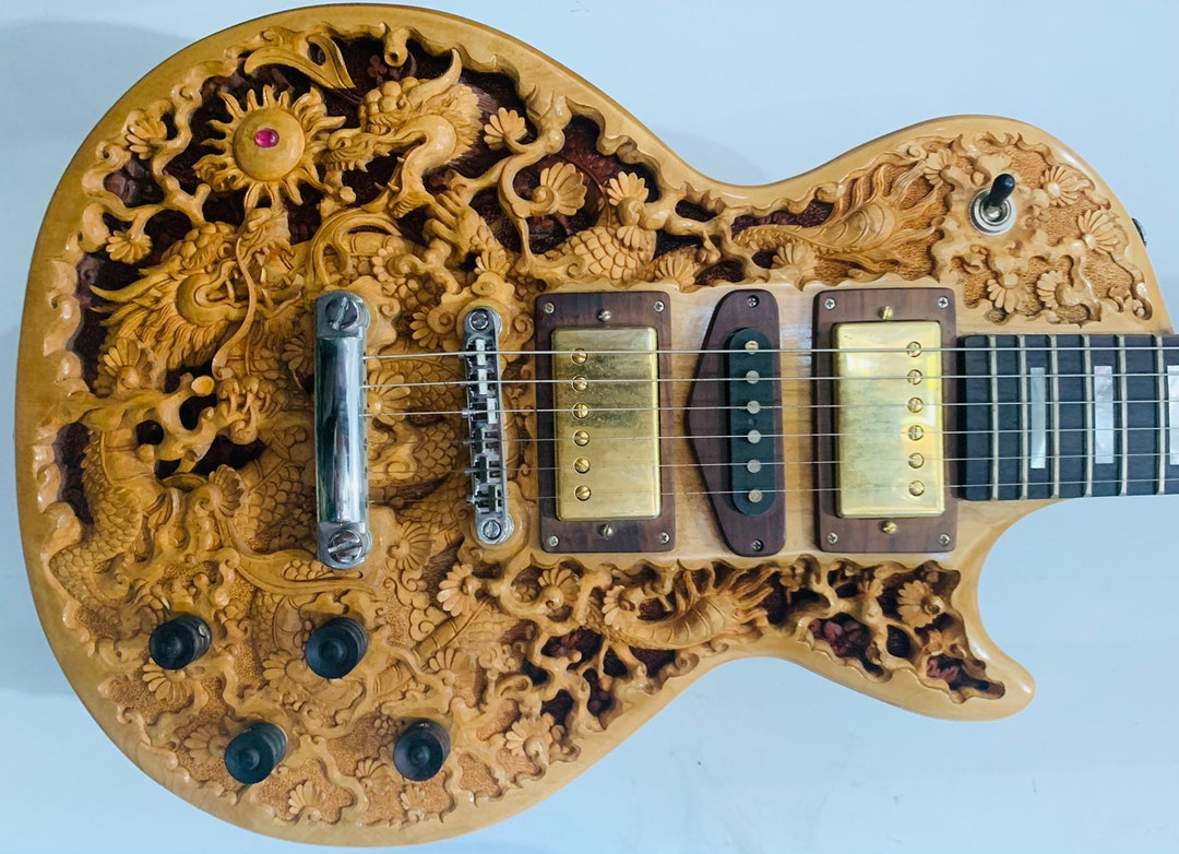 Handmade Dragon Electric Guitar: Balinese Carved Mahogany With Ruby - Etsy