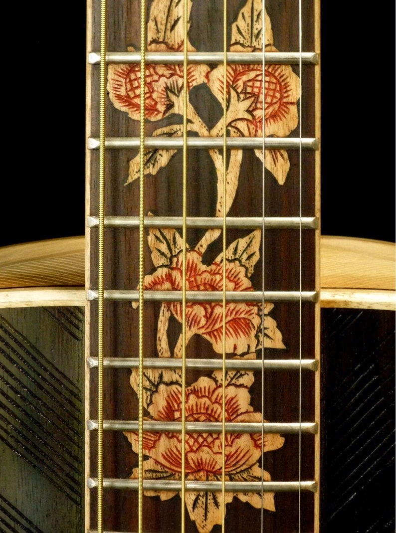 Handmade Floral Acoustic Guitar: Balinese Rosewood & Koa - Etsy