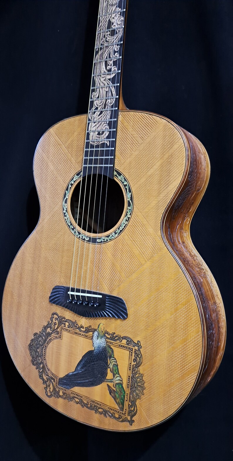 Blueberry Handmade Acoustic Guitar Grand Concert Bird Motif - in Stock ...