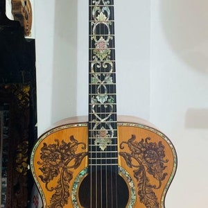 Handmade Acoustic Guitar: Floral Inlay, Paua Shell, Grand Concert - Etsy