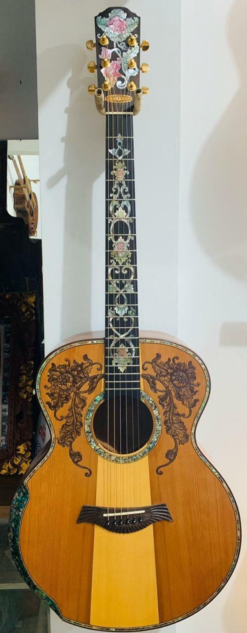 Handmade Acoustic Guitar: Floral Inlay, Paua Shell, Grand Concert - Etsy