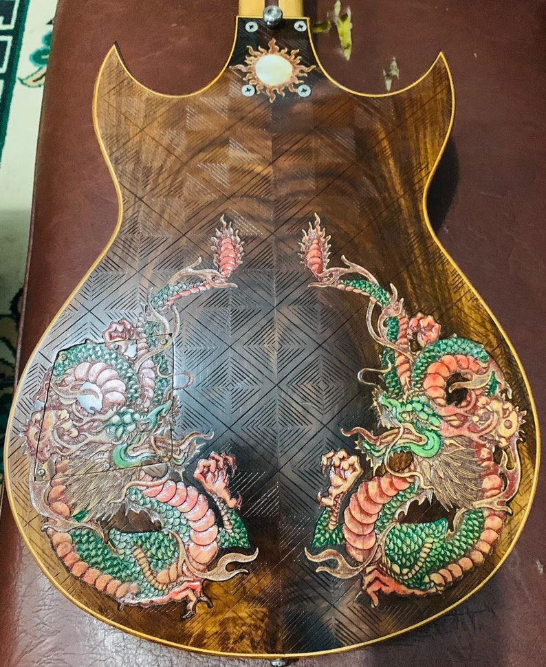 Handmade Dragon Electric Guitar: Balinese Rosewood, Ebony & Maple Inlay ...