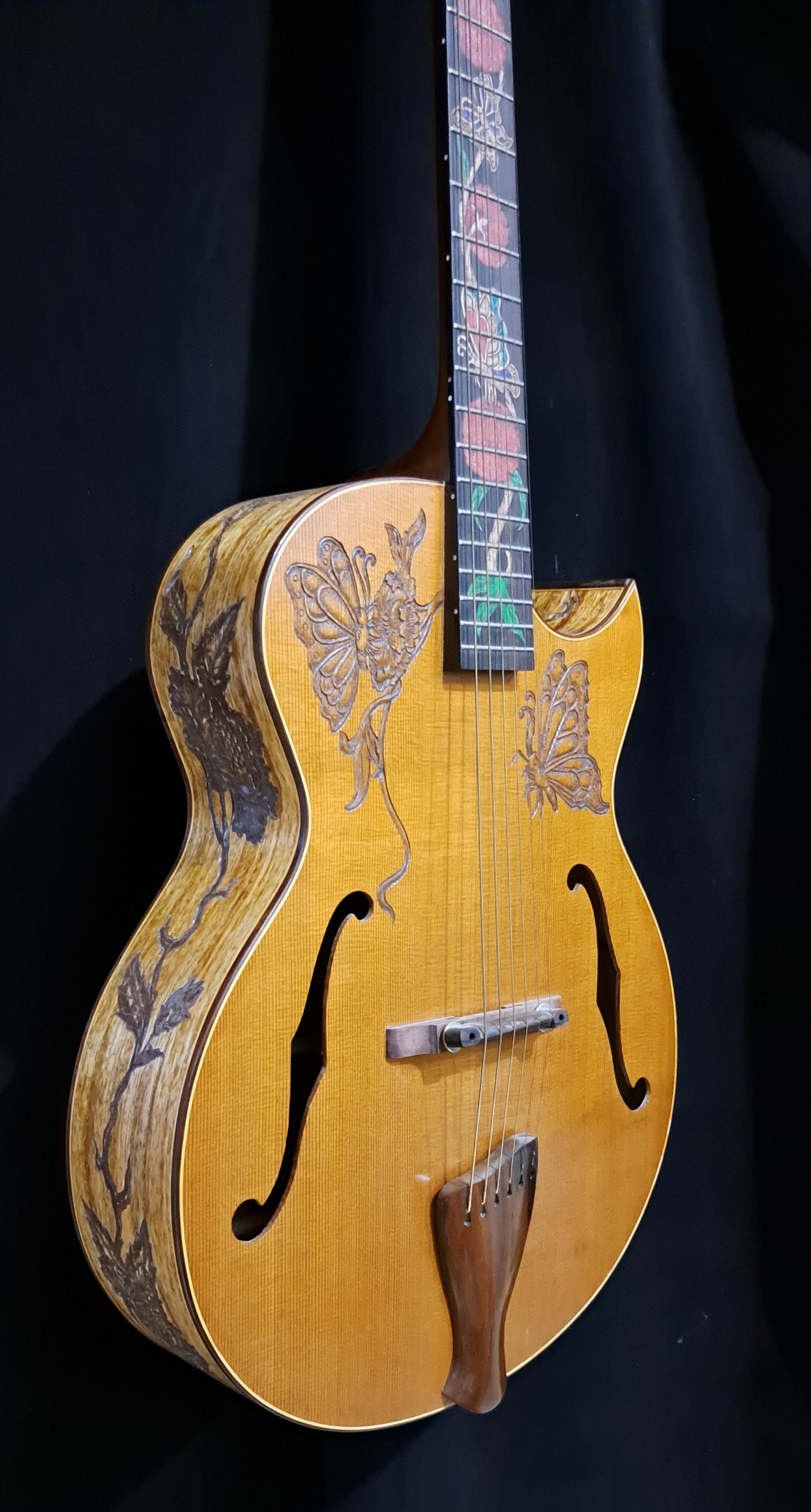 Blueberry Handmade Archtop Acoustic Guitar Butterfly Motif Grand ...
