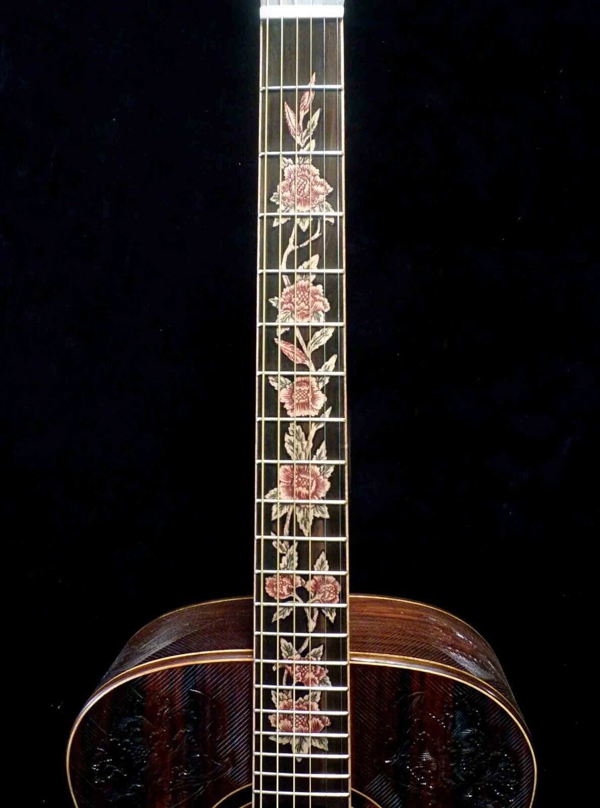 Blueberry Handmade Grand Concert Guitar Floral Motif Solid Balinese ...