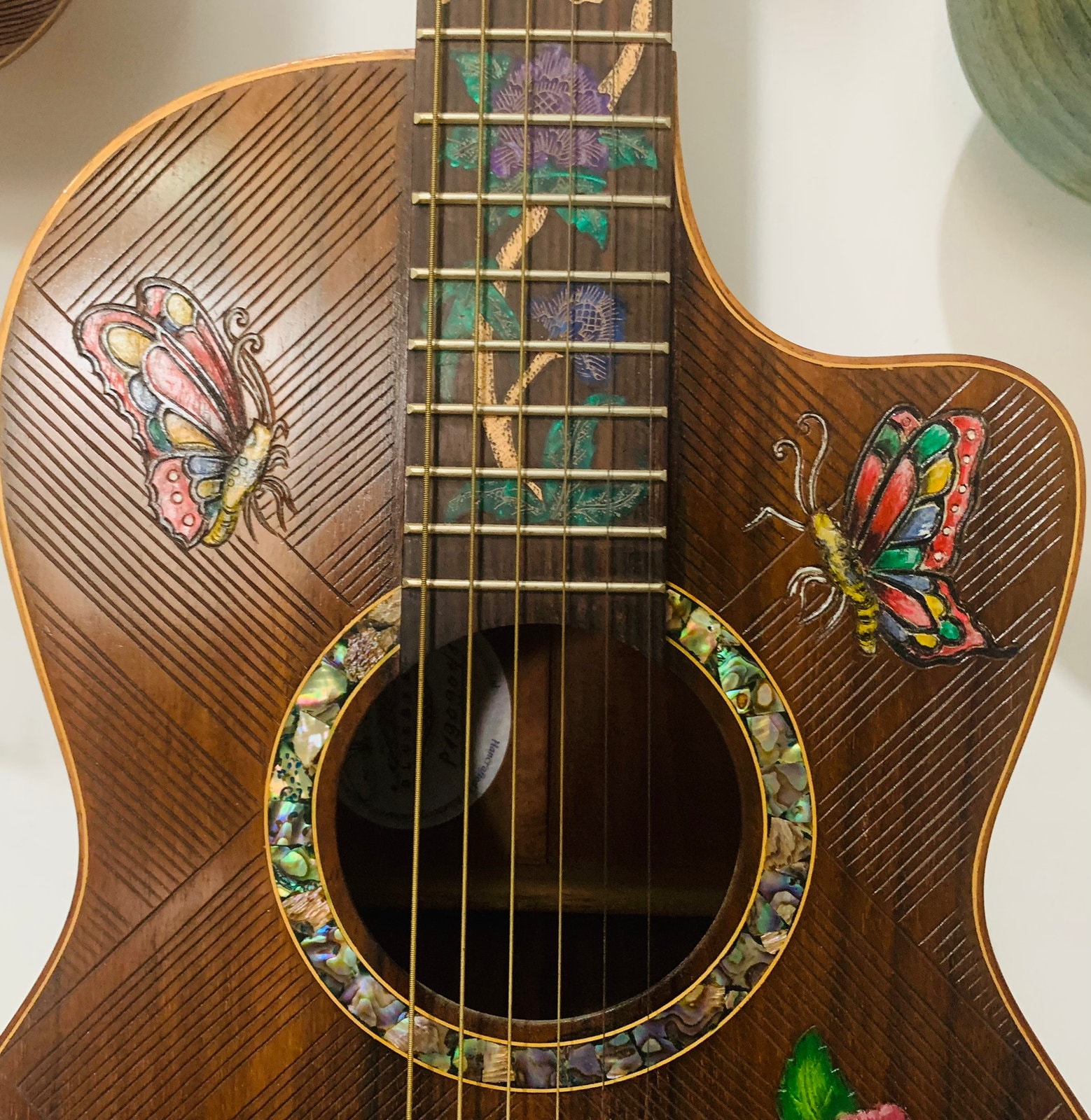 Blueberry Handmade Parlor Acoustic Guitar Floral Motif With Balinese ...