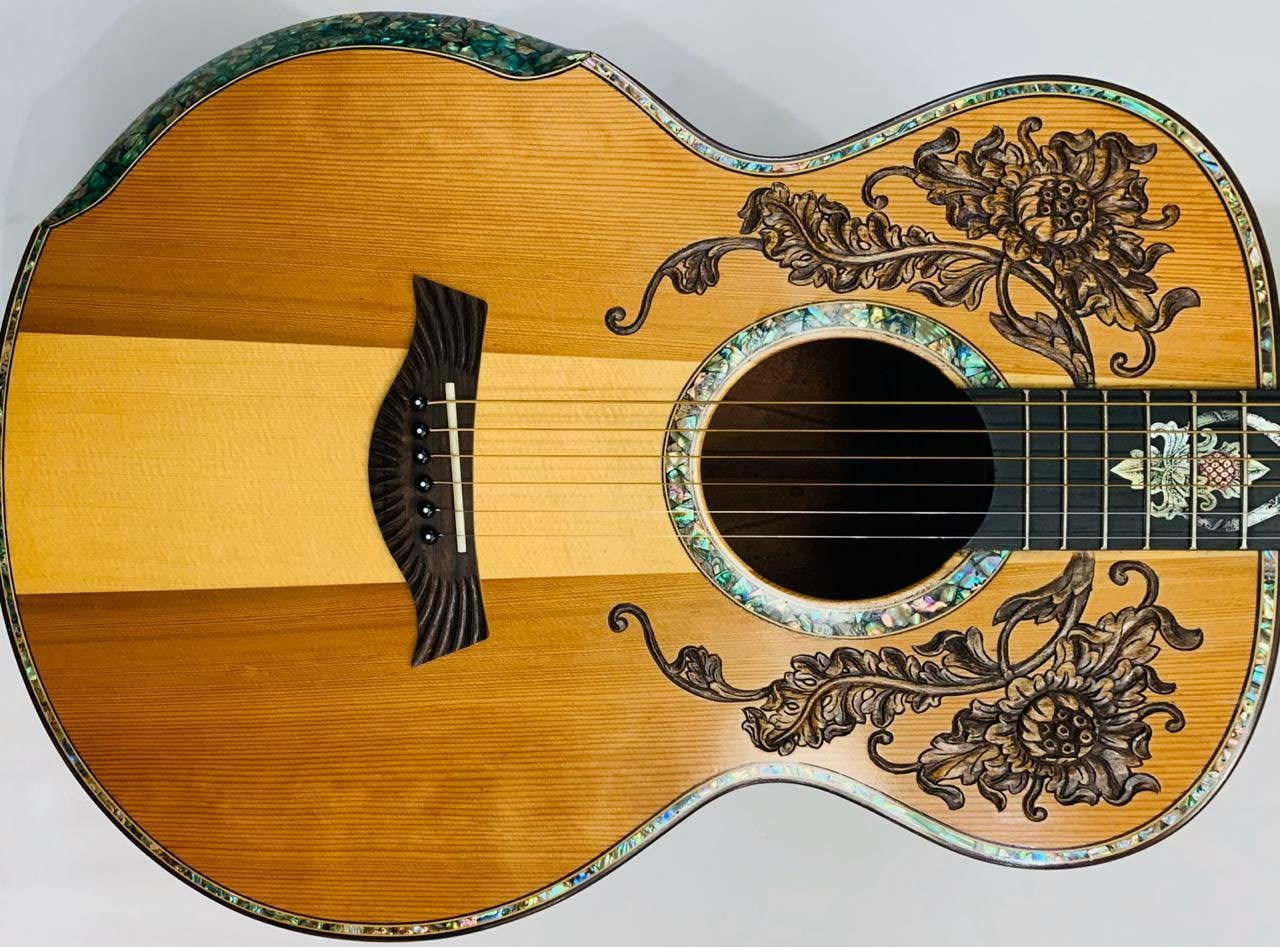 Handmade Acoustic Guitar: Floral Inlay, Paua Shell, Grand Concert - Etsy
