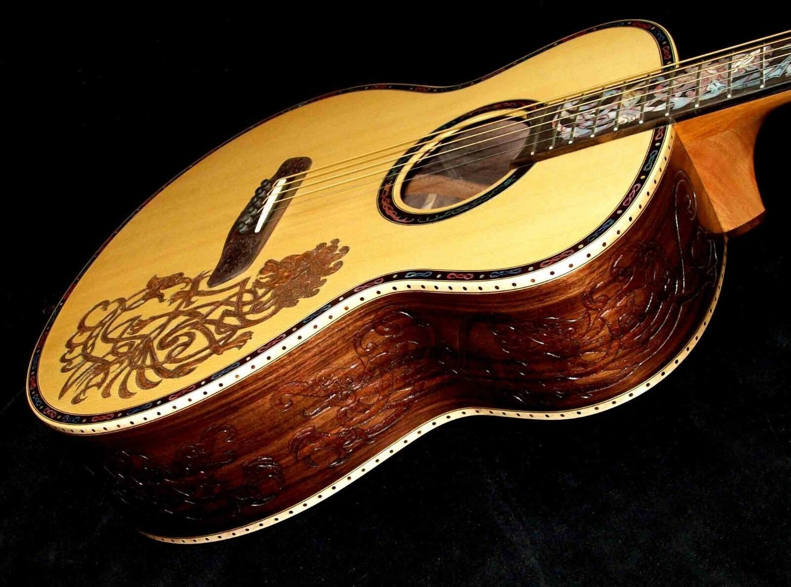 Blueberry Handmade Grand Concert Guitar Celtic Motif With Balinese ...