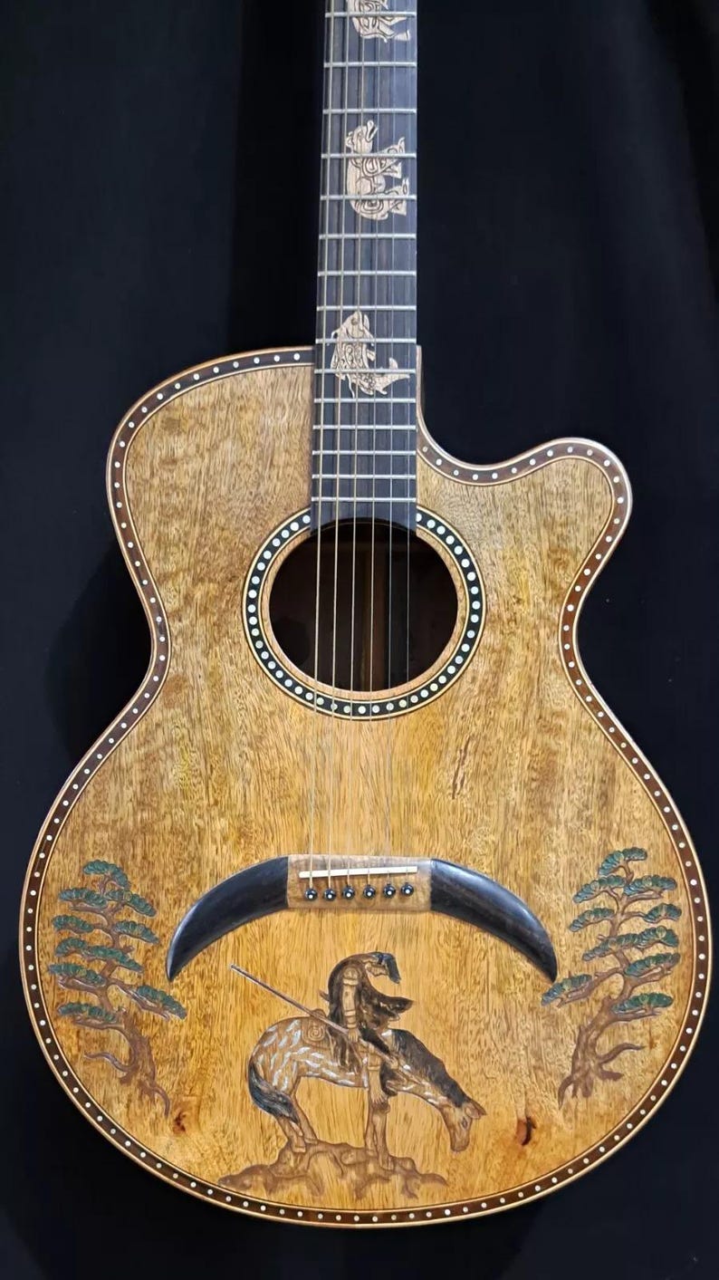 Blueberry Handmade Grand Concert Acoustic Guitar Native American Motif ...