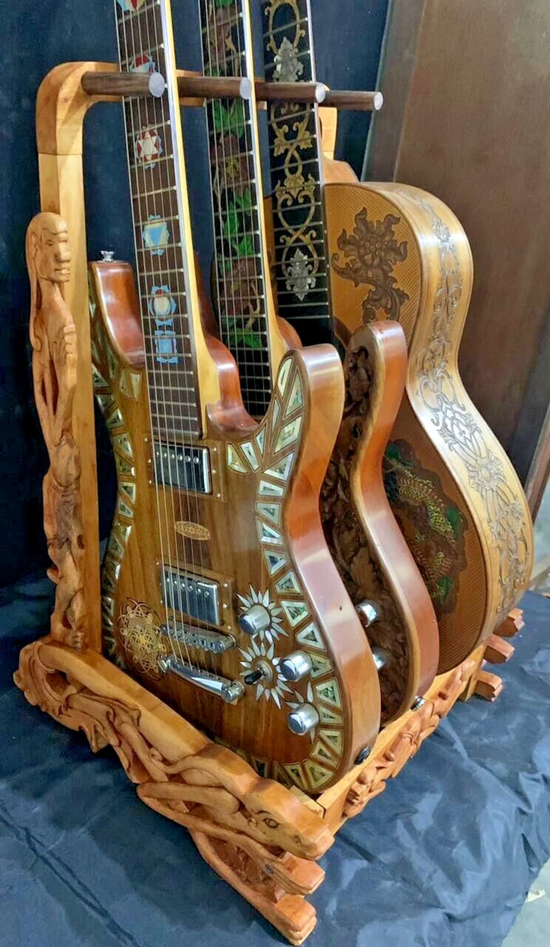 Blueberry Handmade Wooden Guitar Stand for Three Guitars - Etsy