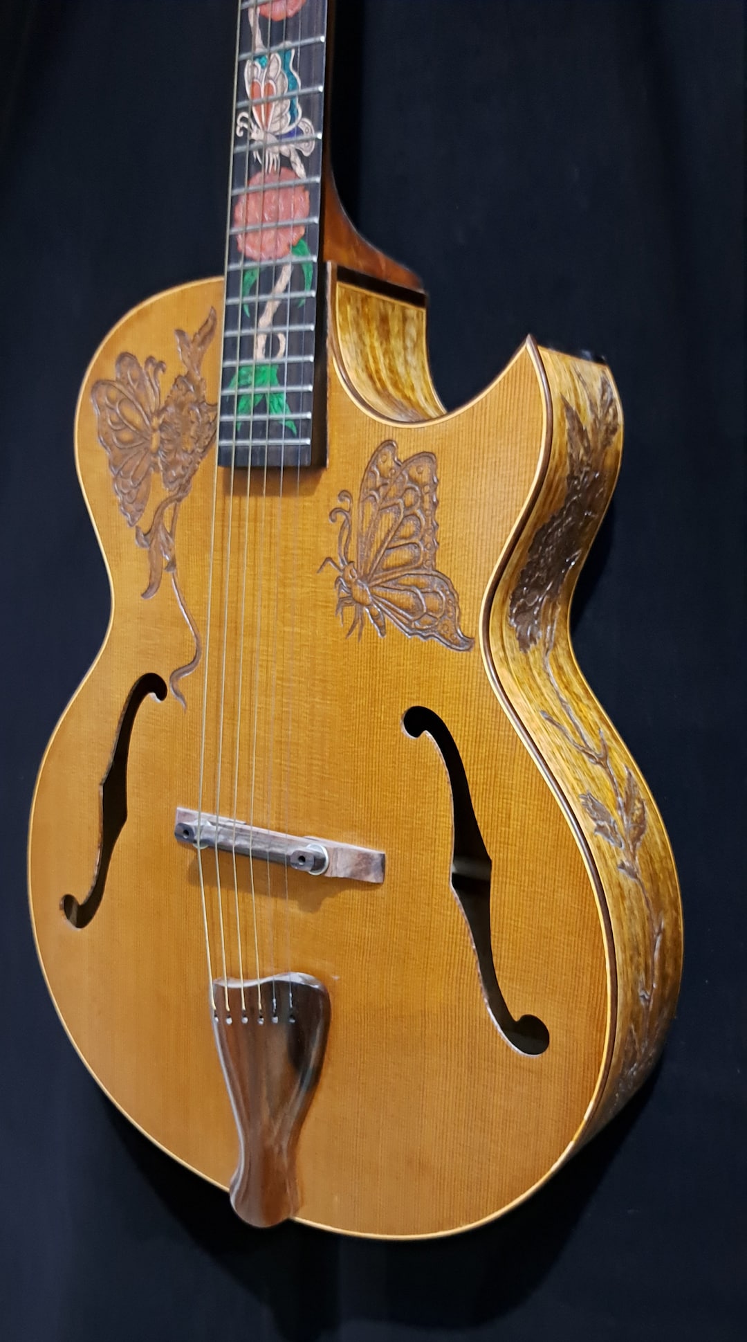 Blueberry Handmade Archtop Acoustic Guitar Butterfly Motif Grand ...