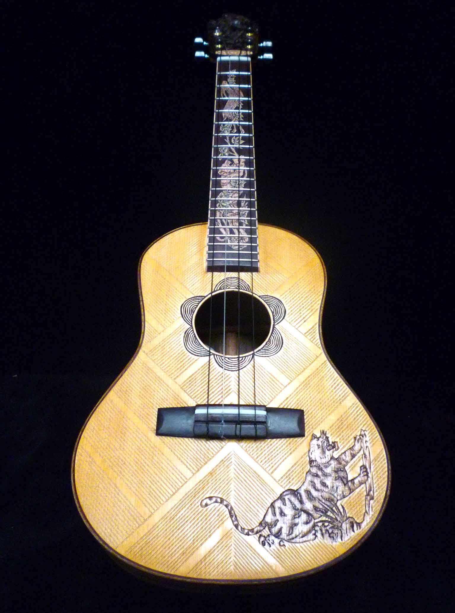 Blueberry Handmade Ukulele Tiger Motif With Alaskan Spruce and Mahogany ...