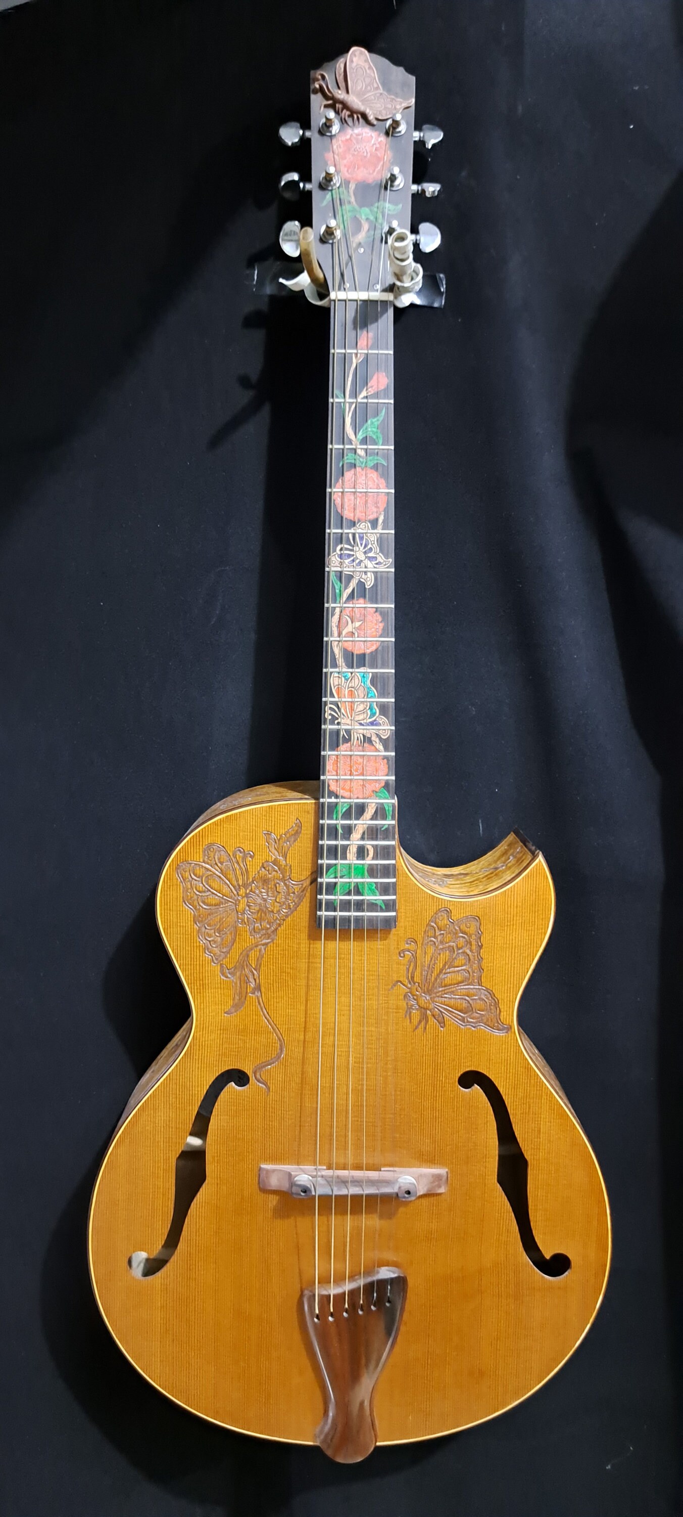 Blueberry Handmade Archtop Acoustic Guitar Butterfly Motif Grand ...