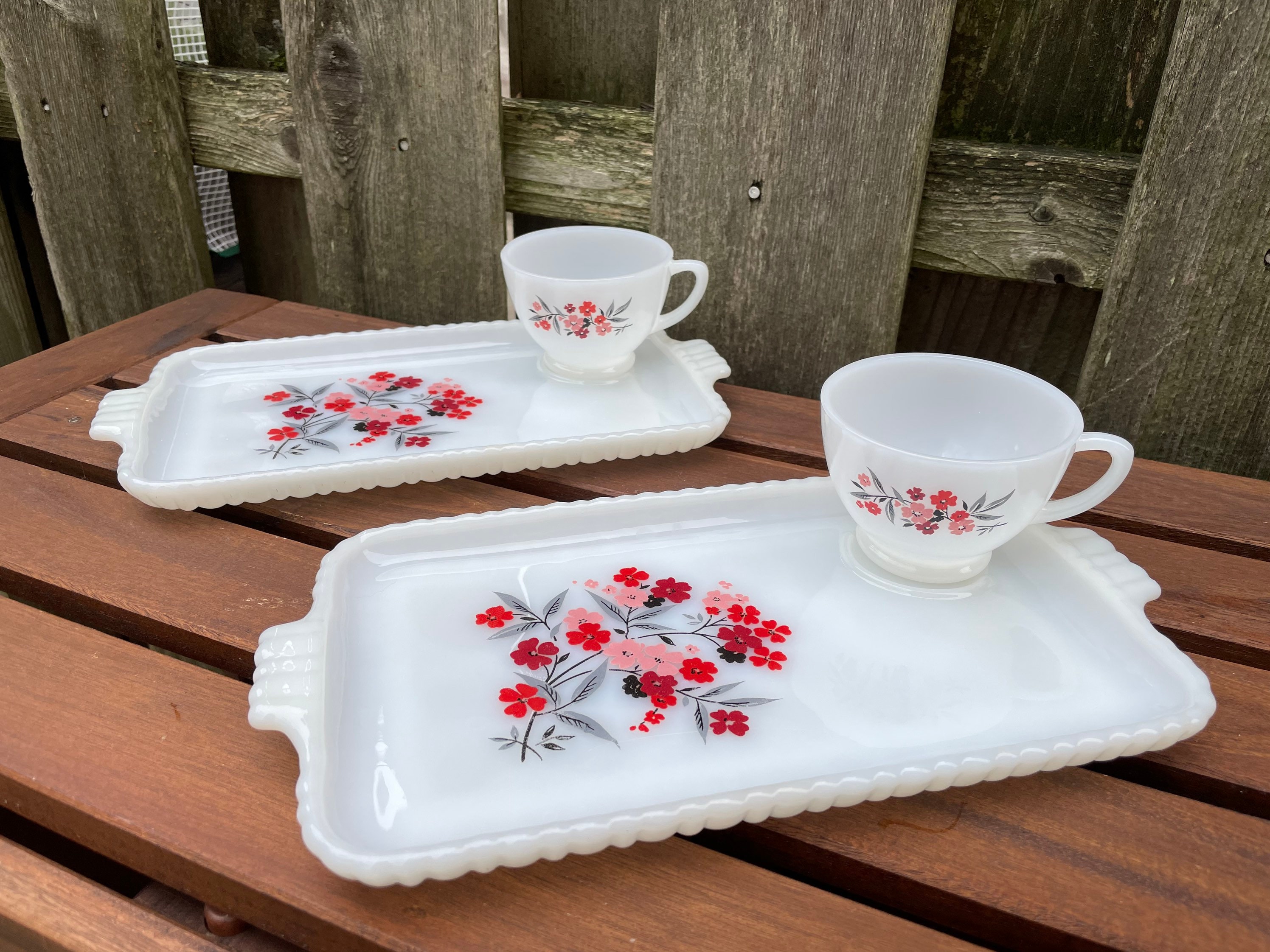 Fire King Primrose Vintage 1960s Milk Glass Pink and Red - Etsy