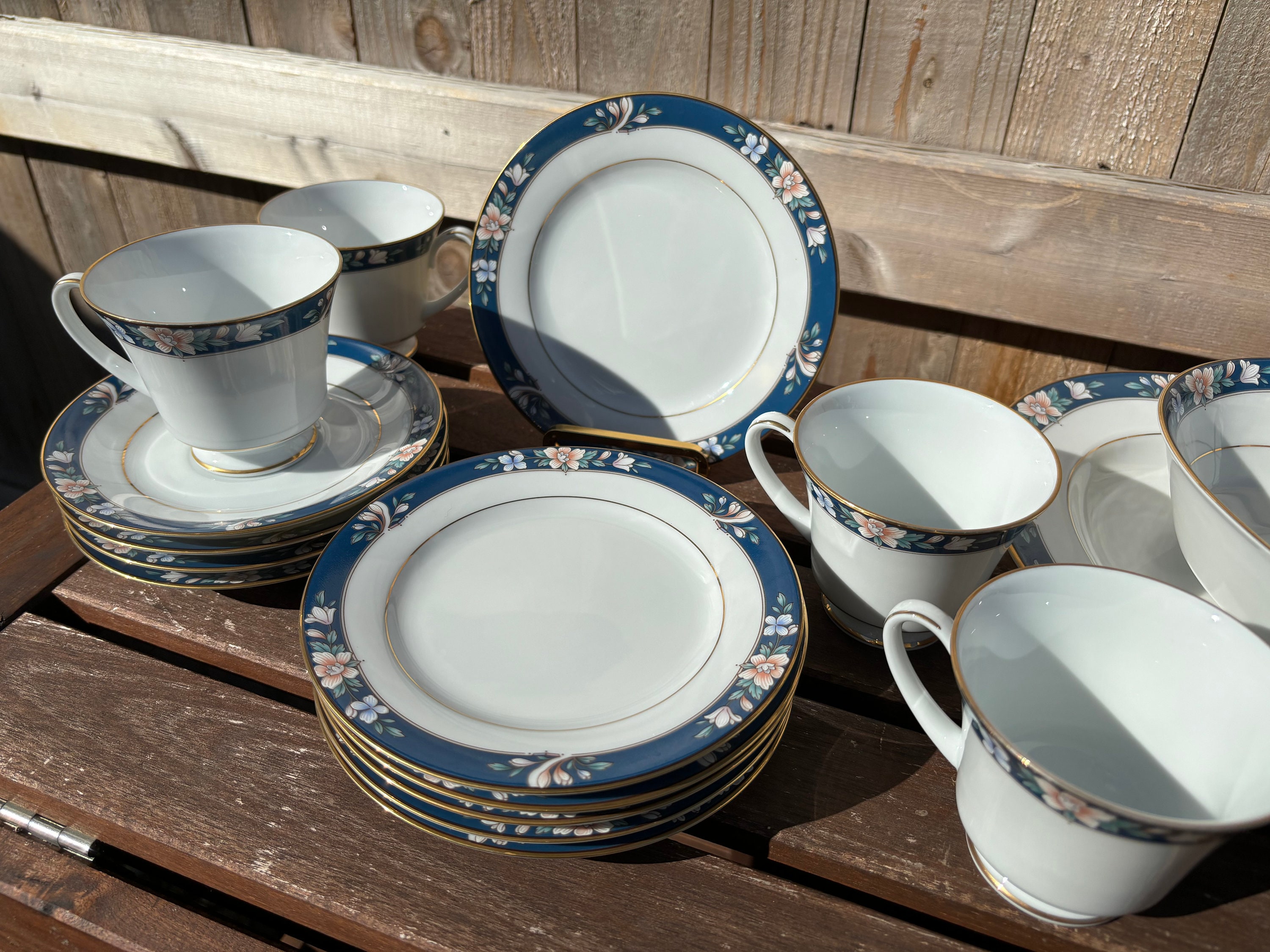 Noritake Prescott Vintage 1980's Legendary Dish Set Navy Blue Pink ...