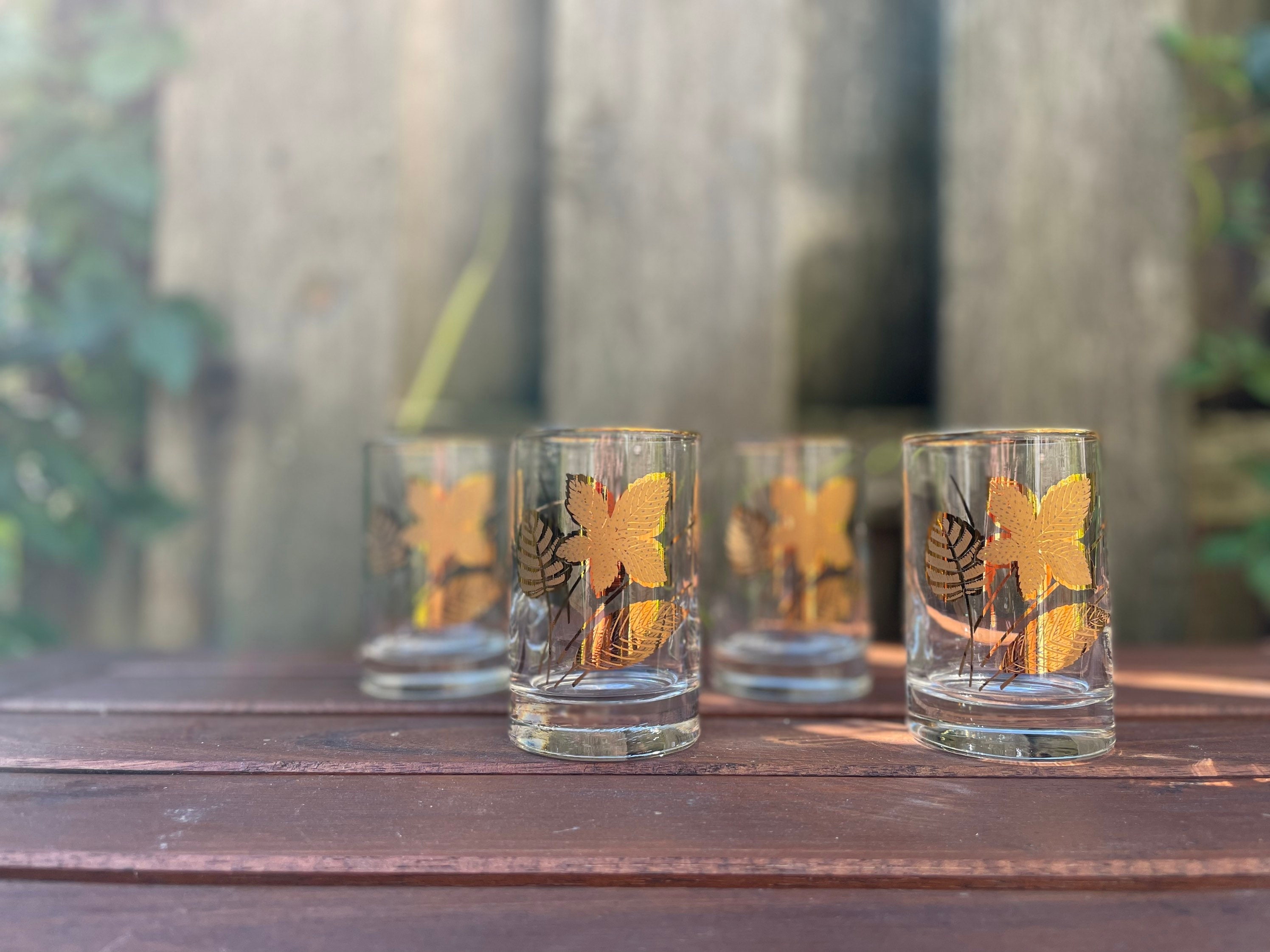 Libbey Gold Maple Leaf Glass Set of 4 Mid Century Modern - Etsy