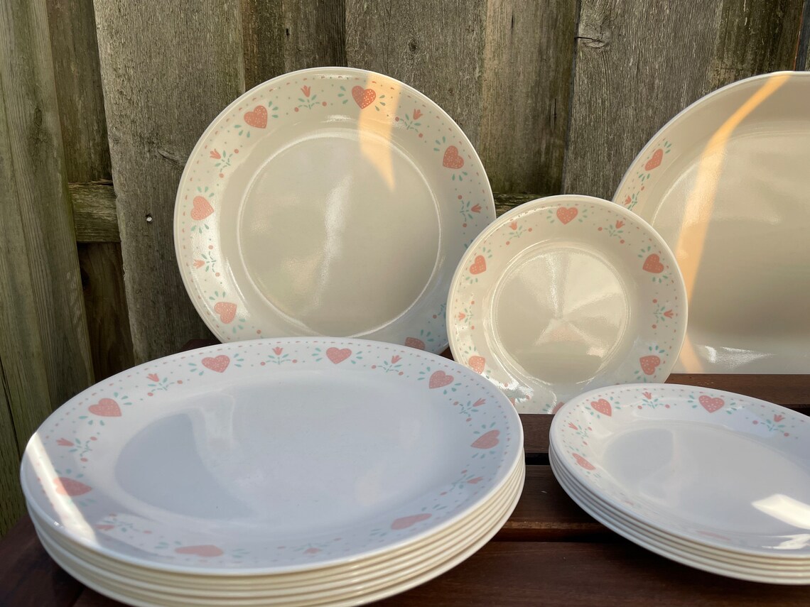 Corelle Forever Yours Pink and Green Heart Pattern Vintage - Etsy
