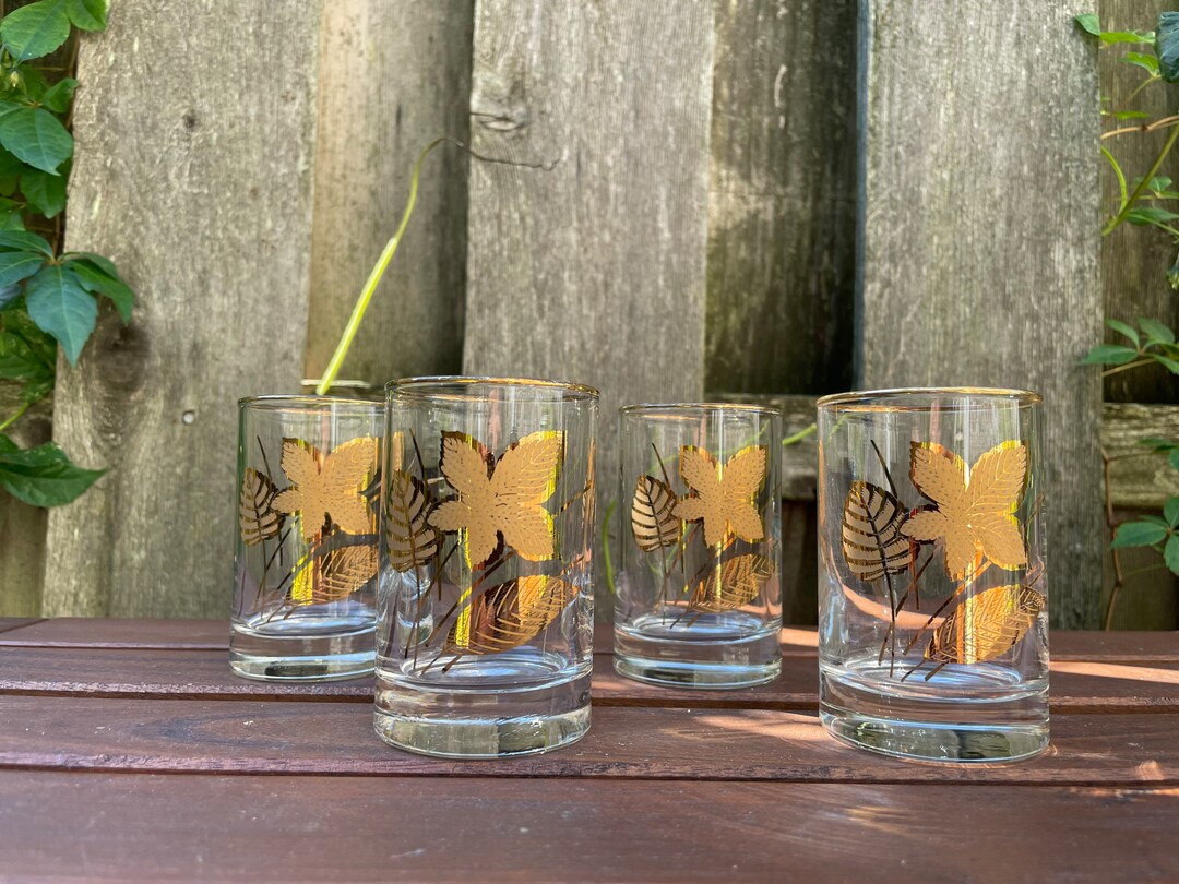 Libbey Gold Maple Leaf Glass Set of 4 Mid Century Modern Vintage 1960’s ...
