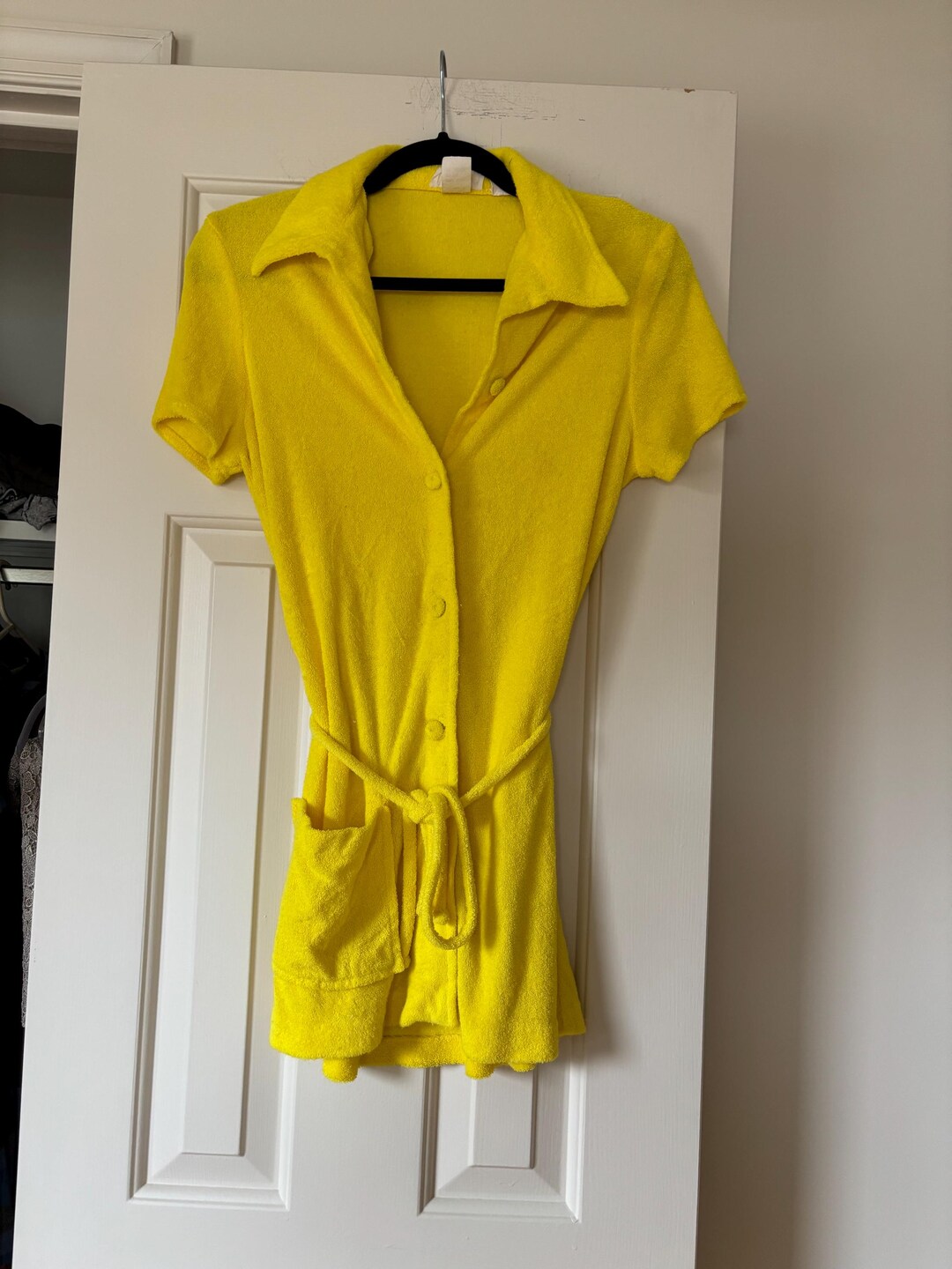 Vintage 1970s La Sierra Terry Cloth Beach Cover up Bright Neon Yellow ...